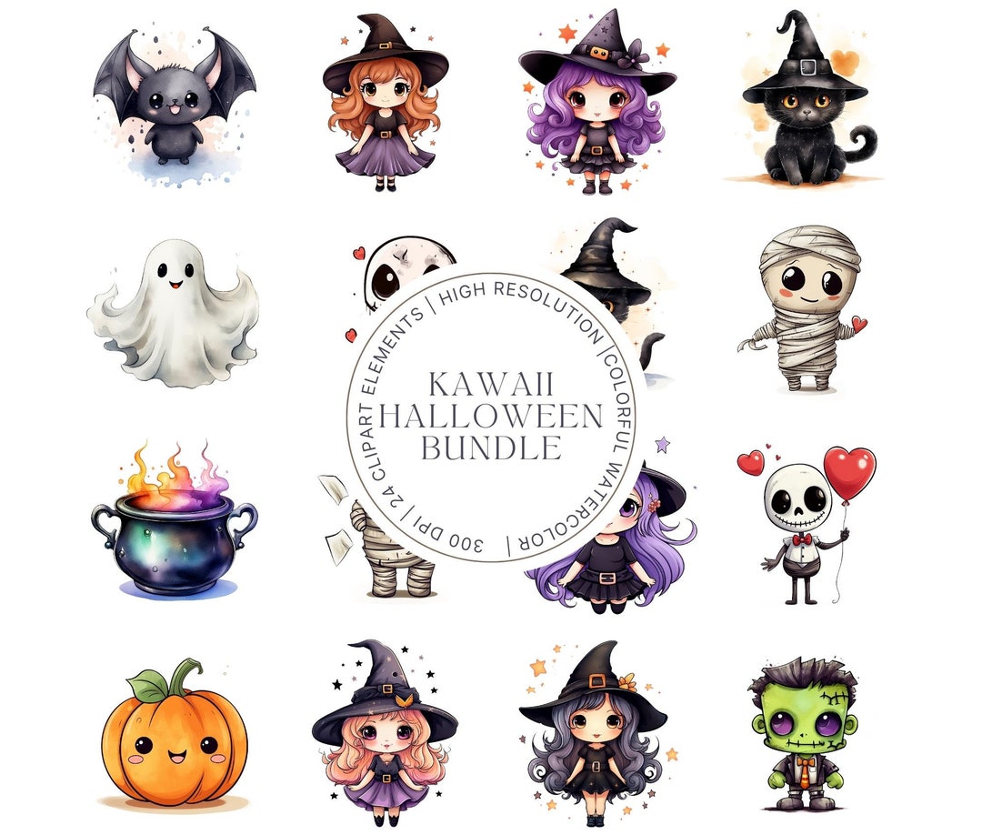 Cute Kawaii Halloween PNG Bundle Kawaii Skeleton Clipart Cute Halloween ...