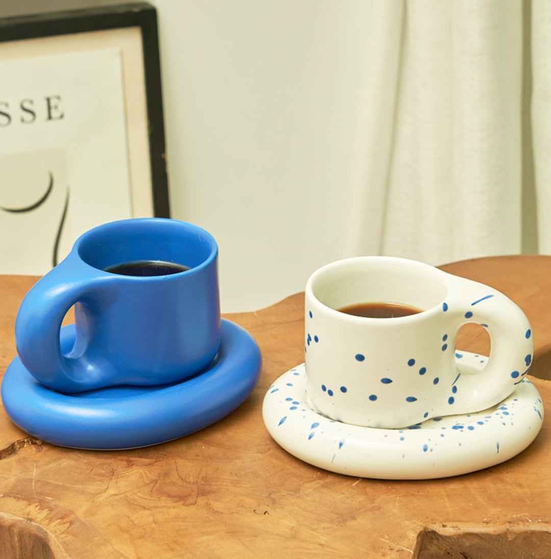 Ceramic Mug With Plate Nordic Style Fat Handle Coffee Mug - Etsy