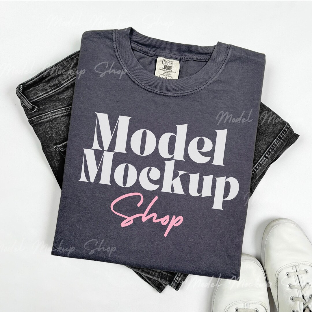 Comfort Colors 1717 Graphite Mockup, Comfort Colors Flat Lay Mock Up ...