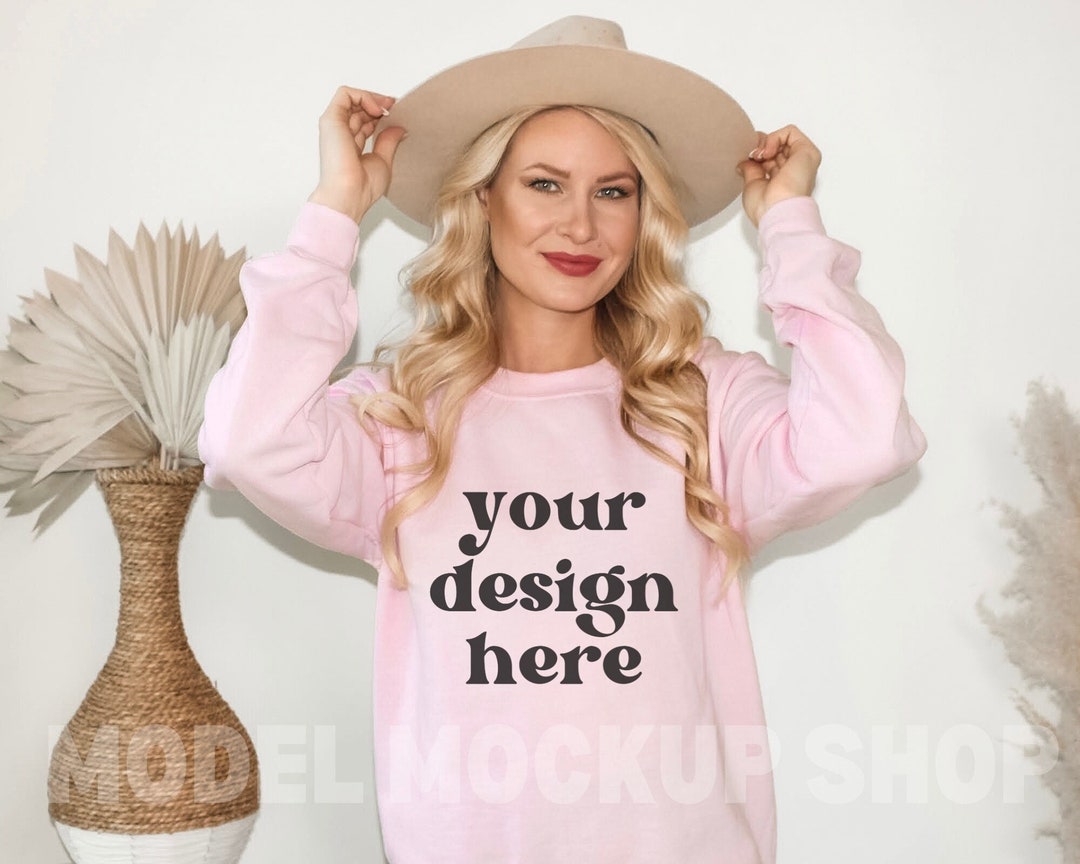Gildan 18000 Light Pink Mockup, Gildan Light Pink Sweatshirt Mockup ...