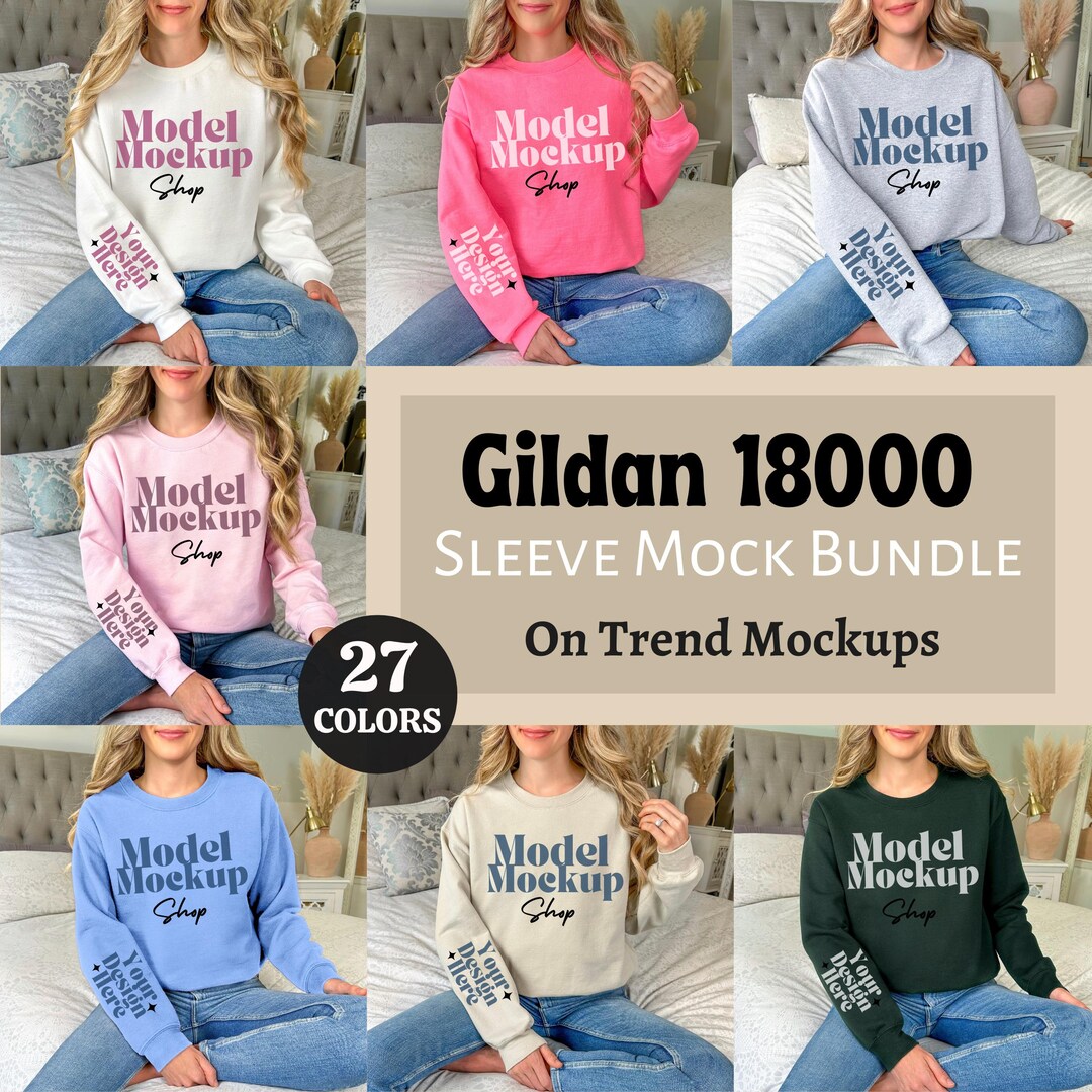 Gildan 18000 Sweatshirt Mockup Bundle: Sleeve Designs (digital Download ...