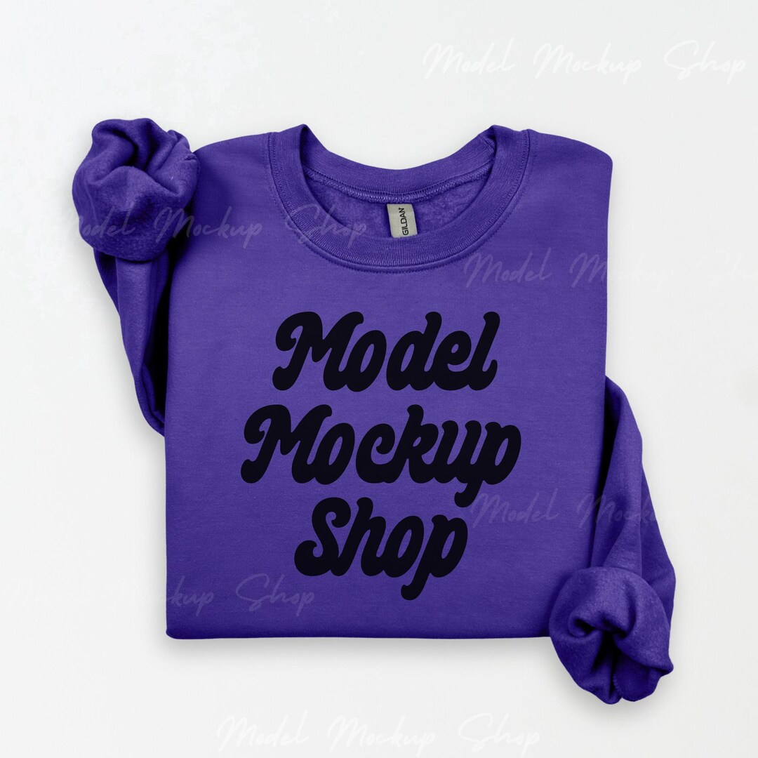 Gildan 18000 Flat Lay Mockup, 18000 Purple Flat Lay Sweatshirt Mockup ...
