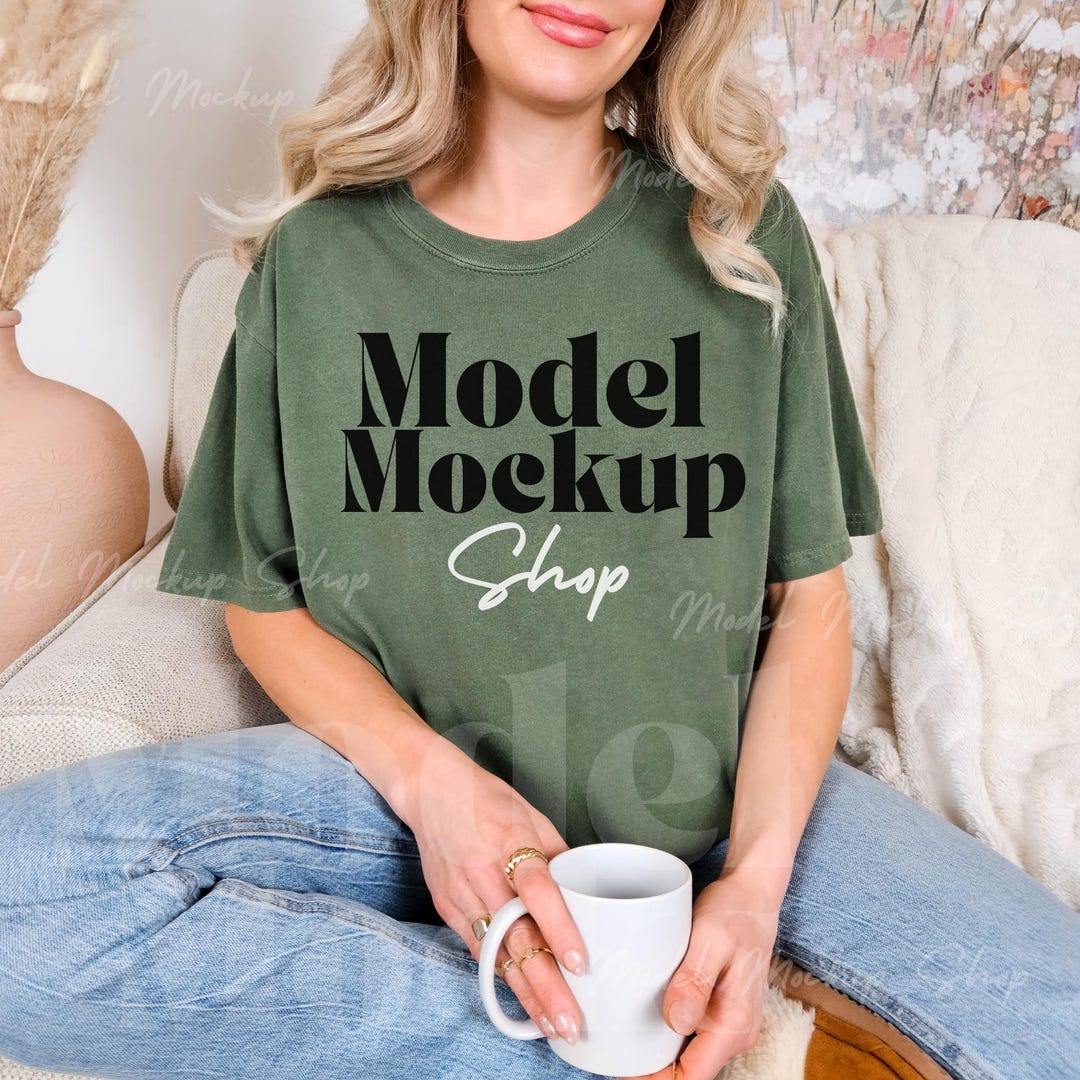 Comfort Colors 1717 Hemp Tshirt Mockup, CC1717 Green Shirt Mockup, Real ...