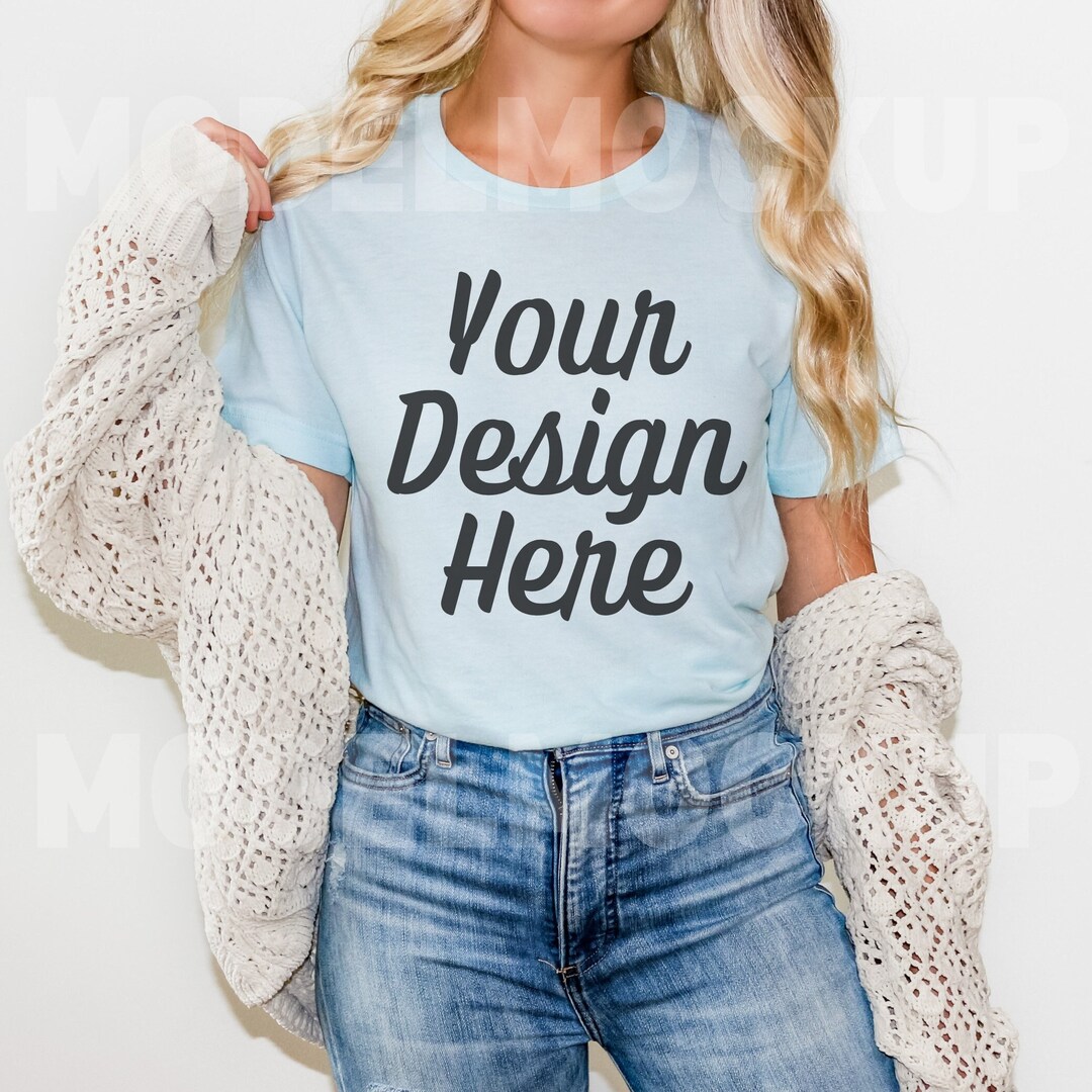 Heather Ice Blue Bella Canvas 3001 Mockup Heather Ice Blue Mock up Ice ...
