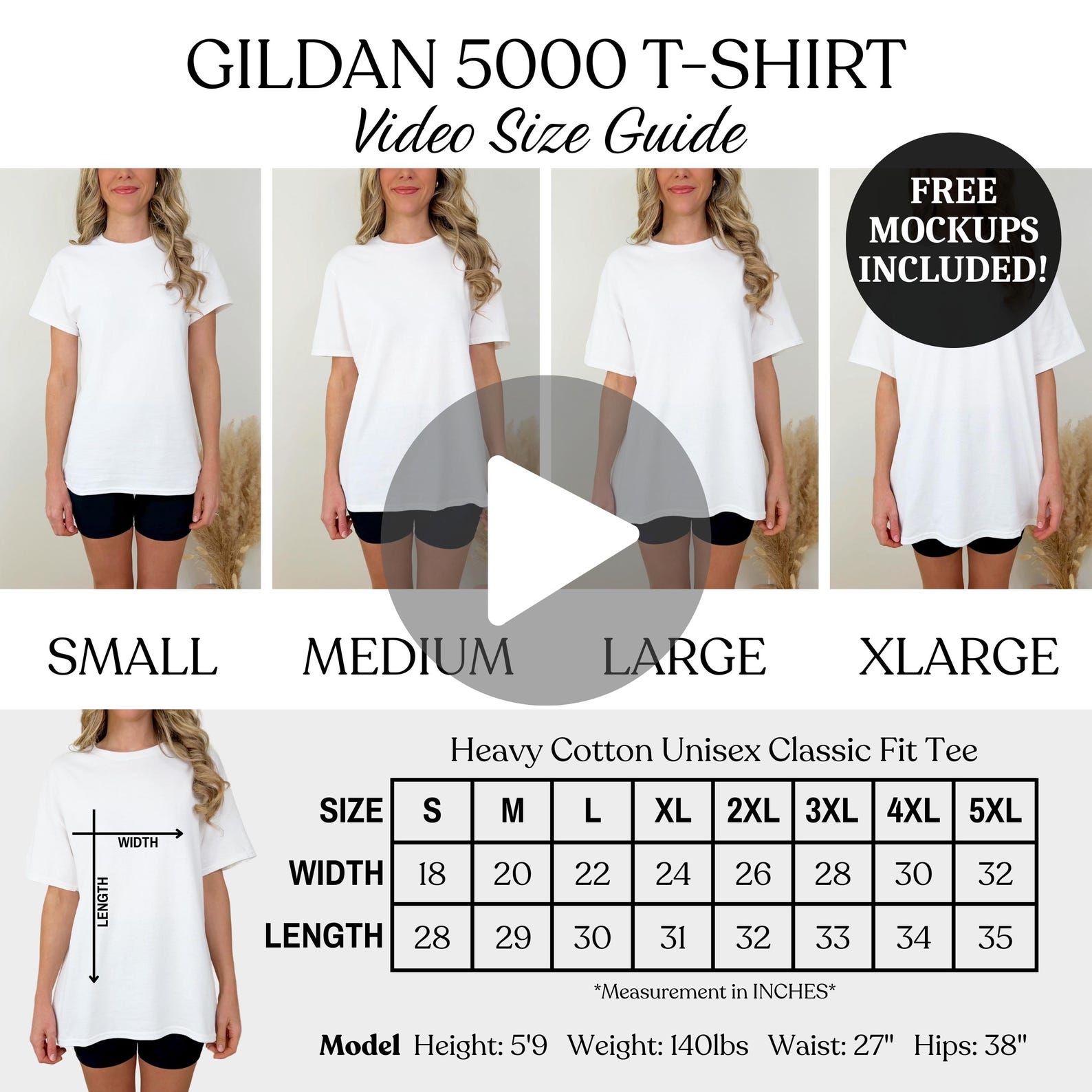 Gildan 5000 Video Size Chart, Unisex G5000 Oversized Video Size Chart ...