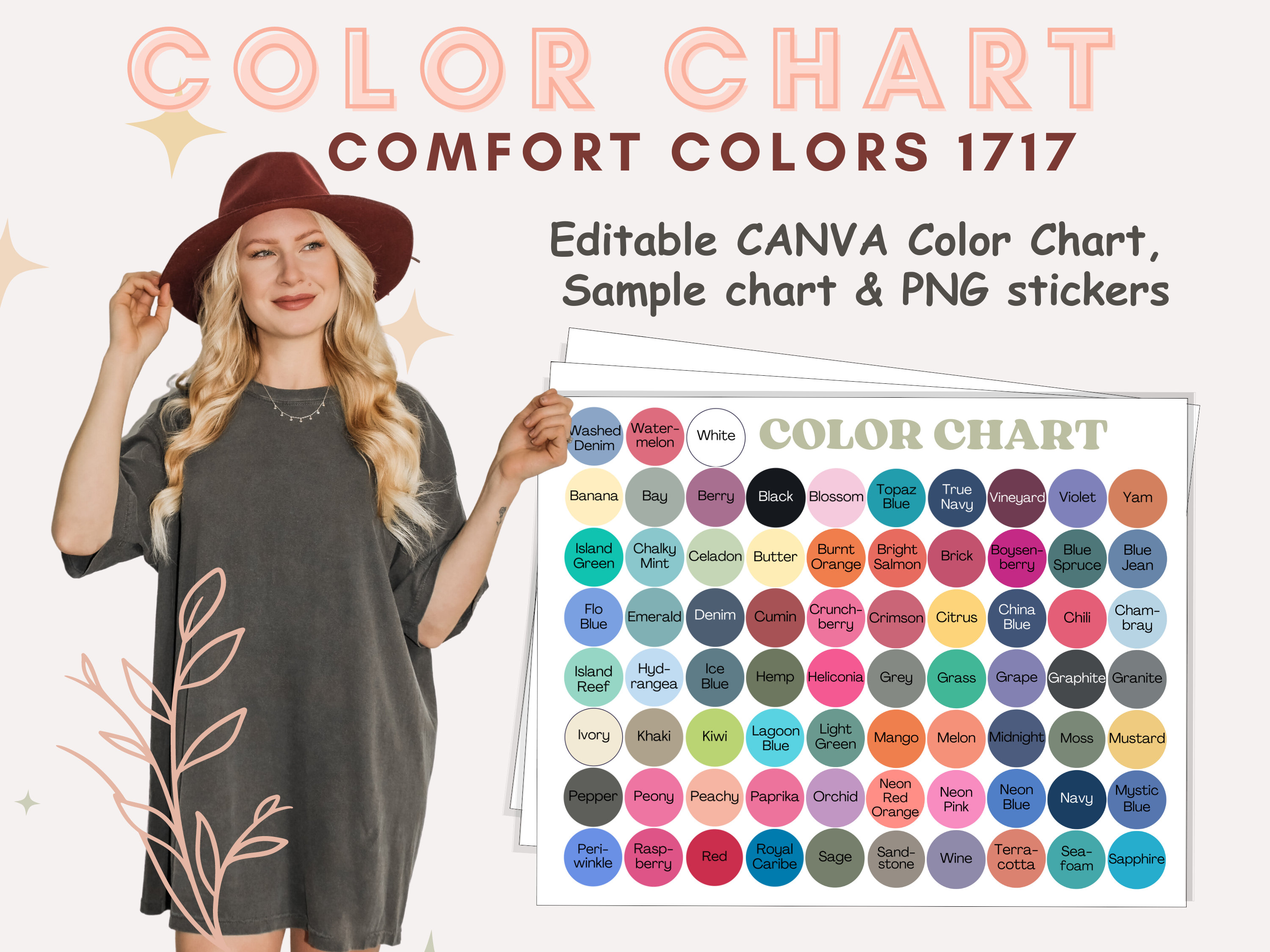 Comfort Colors 1717 Color Chart, Printify Users, Editable Canva ...