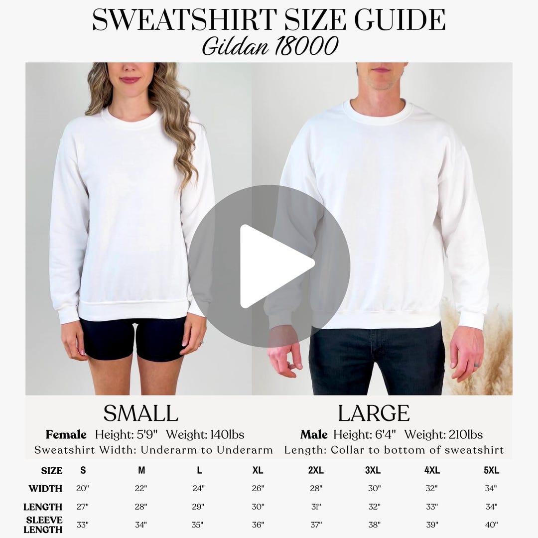 Gildan 18000 Video Size Chart, Male and Female G180 Sweatshirt Video ...