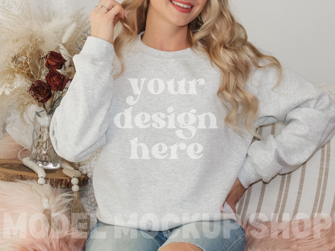Gildan 18000 Ash Mockup, Ash Grey Sweatshirt Mock Up, Ash Gray ...