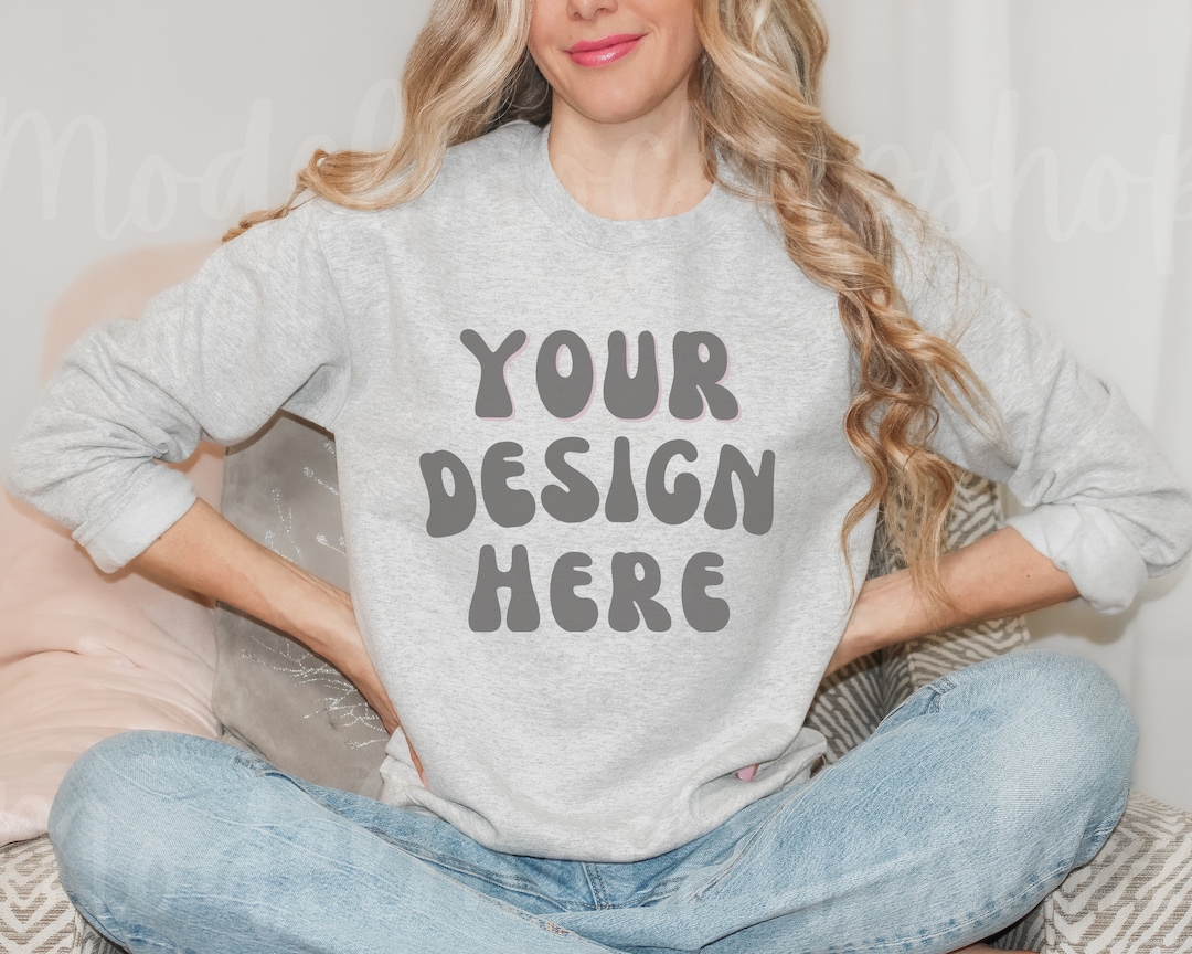 Gildan 18000 Ash Grey Crewneck Mockup Gildan Crewneck Mockup Sweatshirt ...