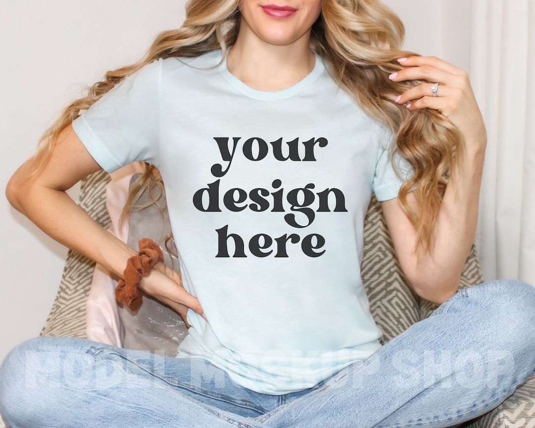 Heather Ice Blue Bella Canvas Shirt Mockup 3001 Tshirt Mock up Stock ...