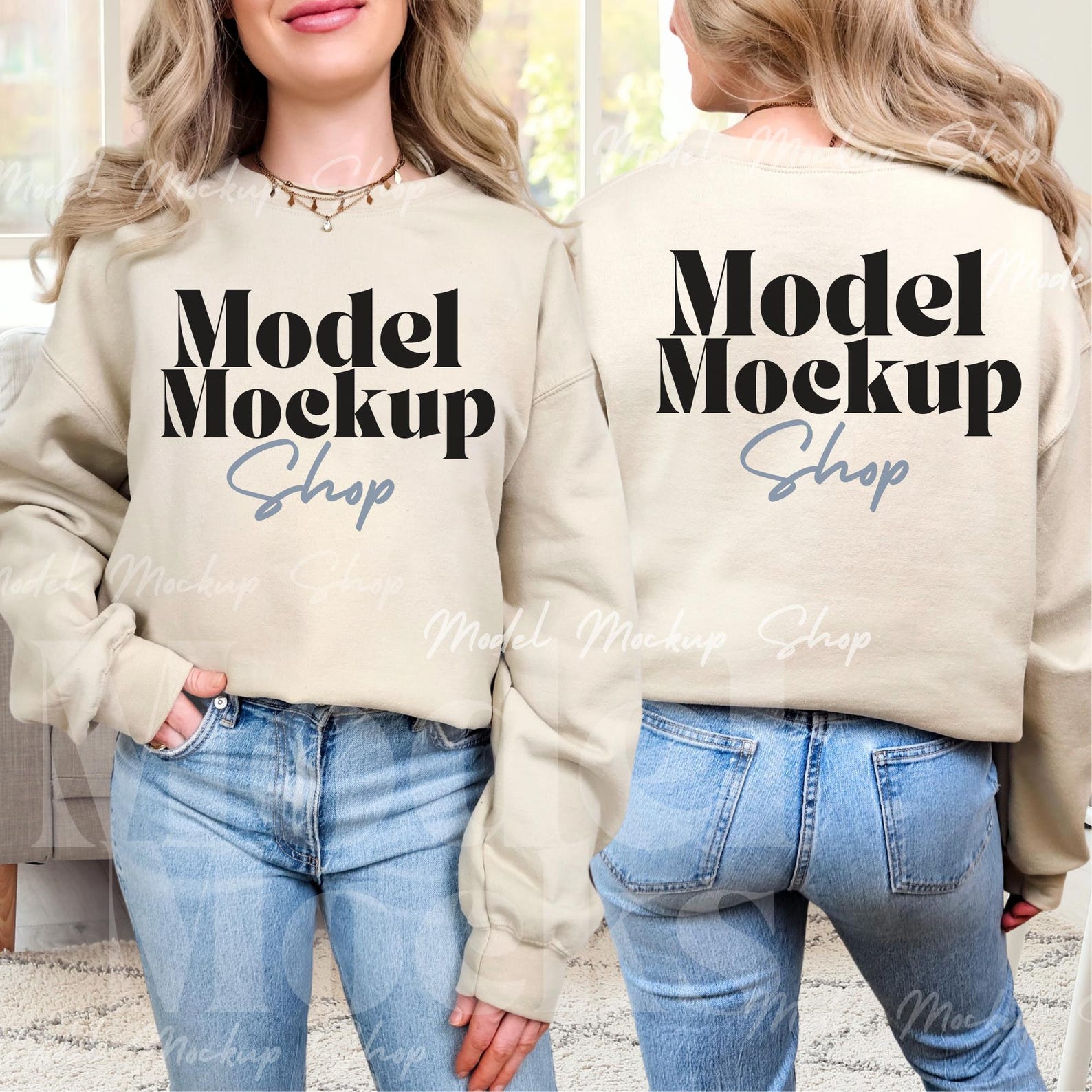 Gildan 18000 Front and Back Mockup | Gildan Sand Sweater Mock up ...