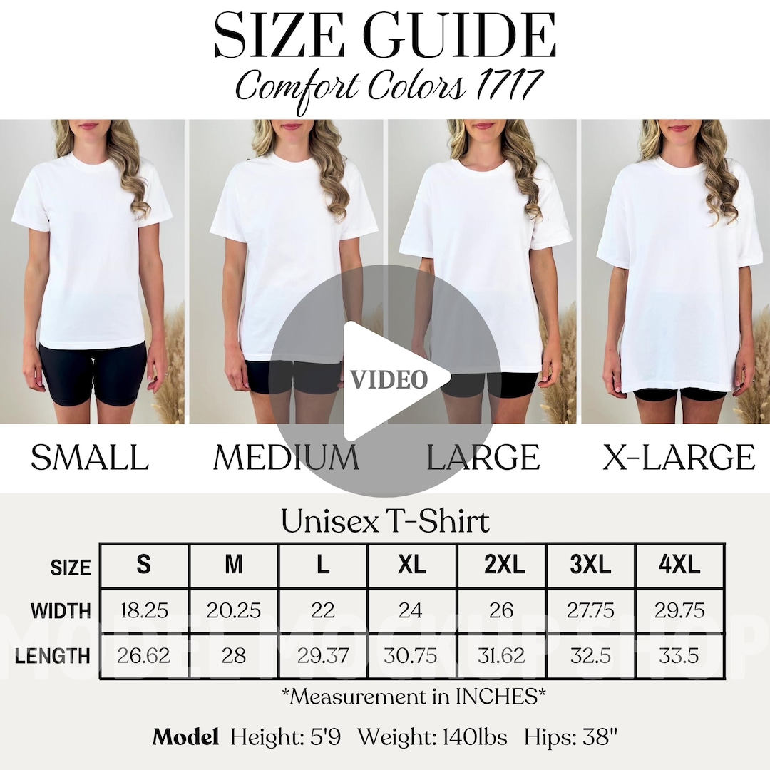 Comfort Colors 1717 Video Size Chart, CC1717 Video Mockup, Real Model ...