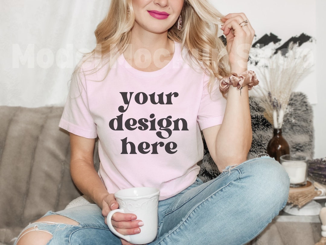 Soft Pink Tshirt Mockup, Soft Pink Bella Canvas 3001 Mockup, Pink Model ...