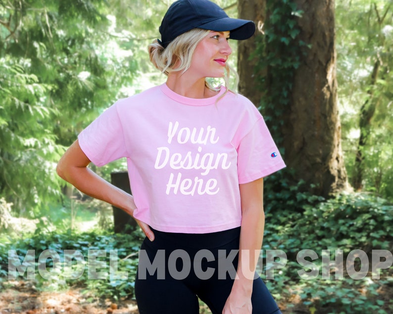 Pink Champion Cropped Tee Mockup | T453W Crop Top Mock Up - Etsy