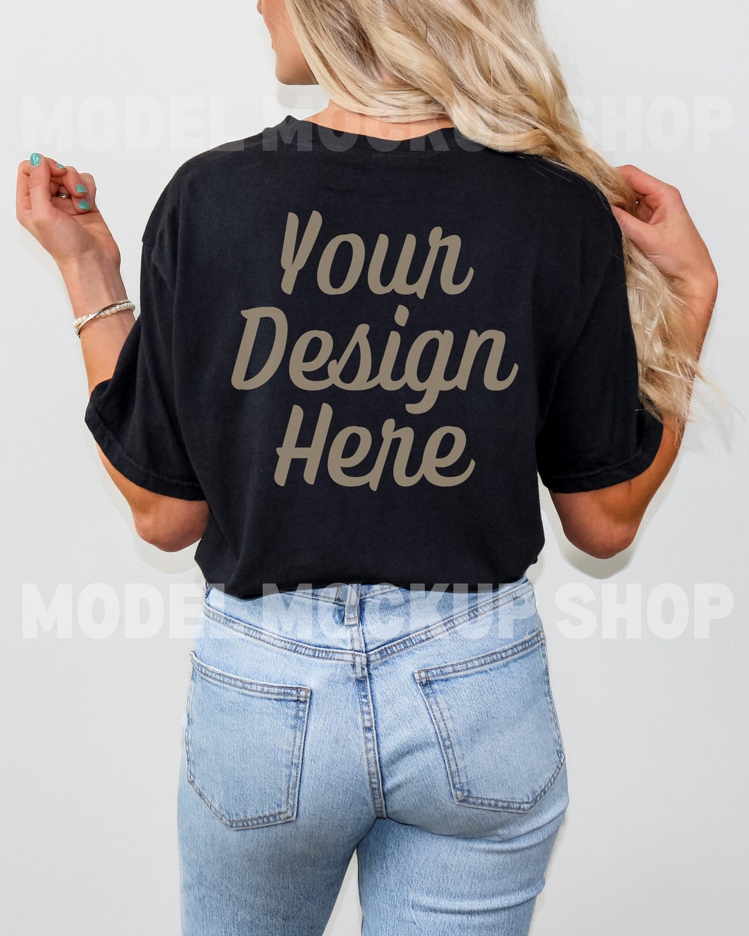 Comfort Colors C1717 Black Shirt Back Mockup, Black T-shirt Back Mock ...