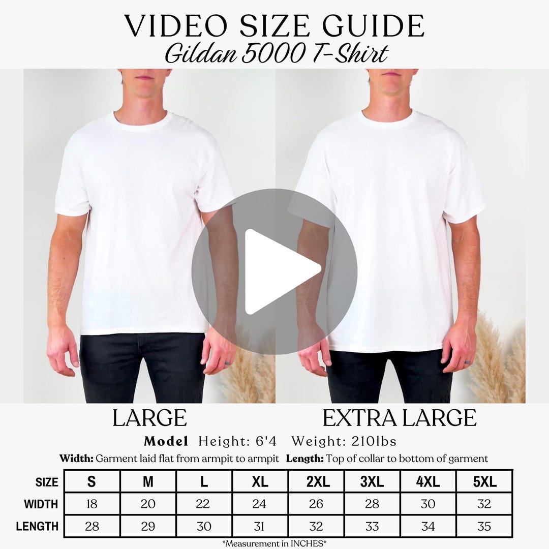 Gildan 5000 Video Size Chart, Mens G5000 Oversized Video Size Chart ...