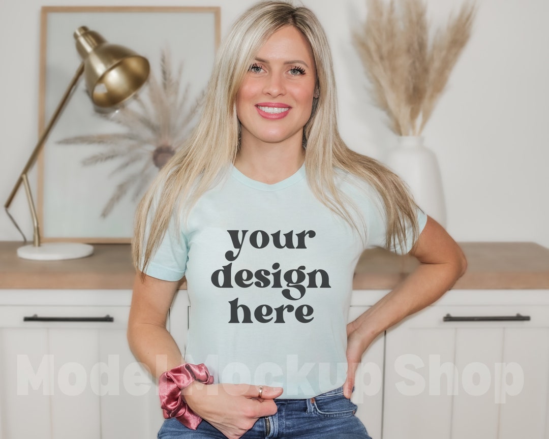 Heather Ice Blue Bella Canvas Shirt Mockup 3001 Tshirt Mock up Stock ...