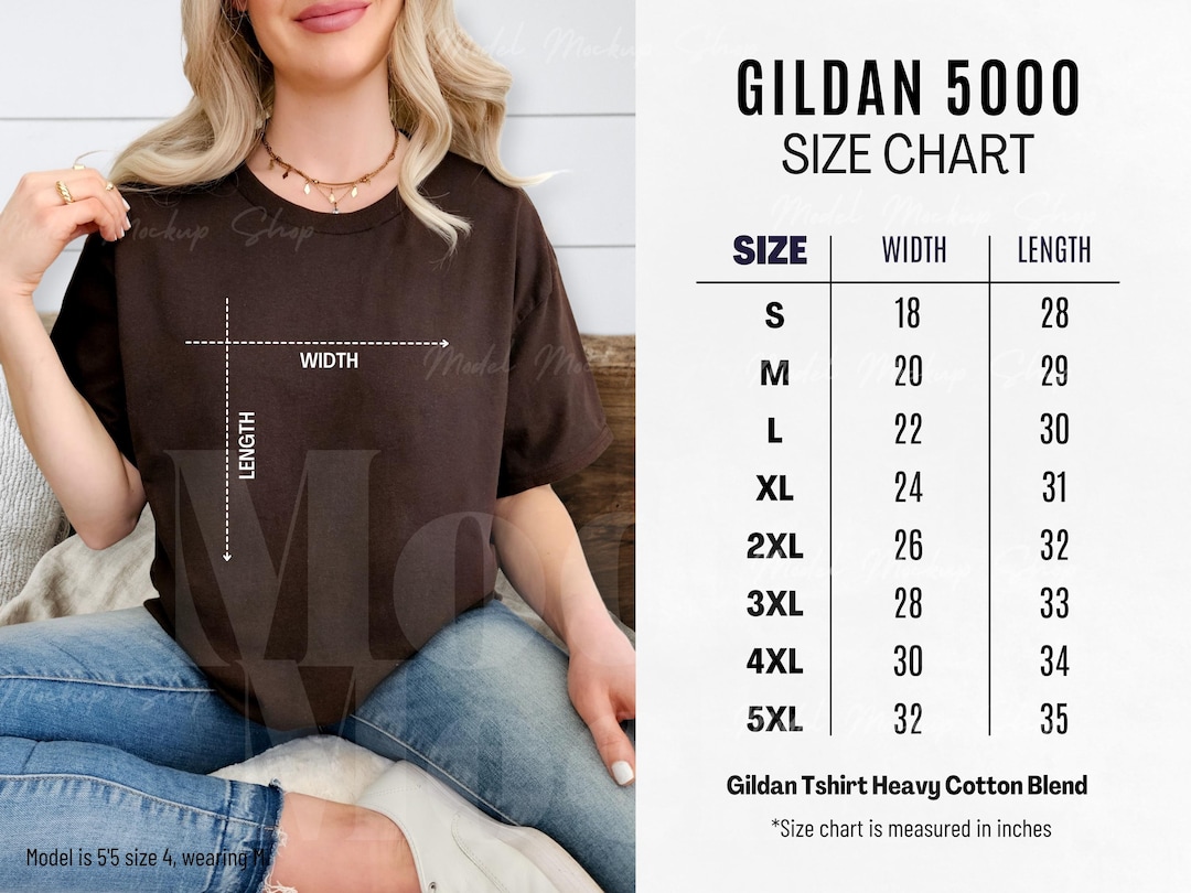 Gildan 5000 Size Chart, Unisex G5000 Size Chart, Gildan Sizing Guide ...