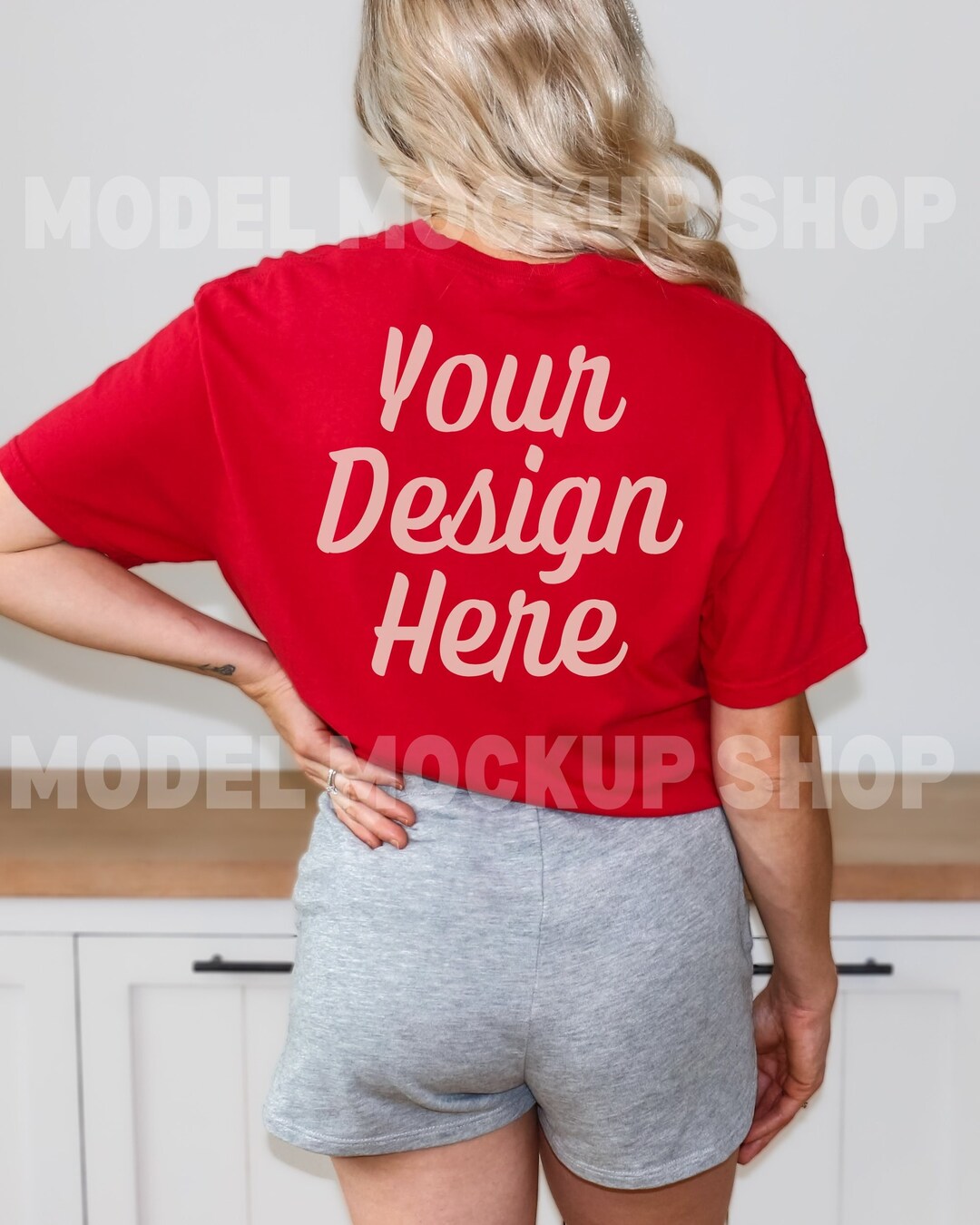 Back of Comfort Colors C1717 Red Shirt Mockup CC Red Tshirt Oversized ...