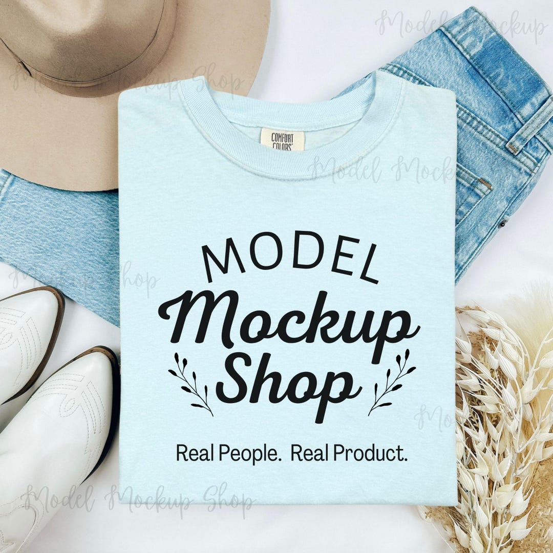 Comfort Colors 1717 Chambray Mockup, Comfort Colors Chambray Flat Lay ...