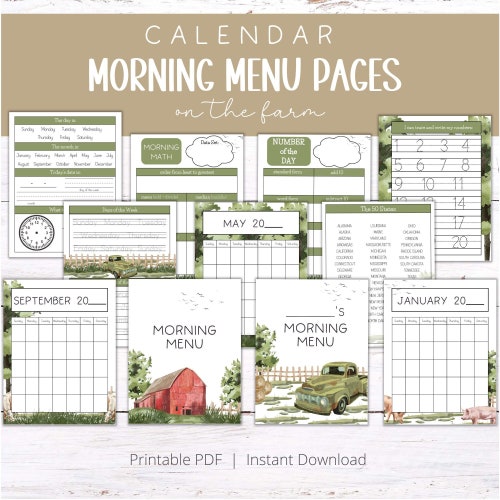 Morning Menu Pages Homeschool Morning Basket Calendar - Etsy
