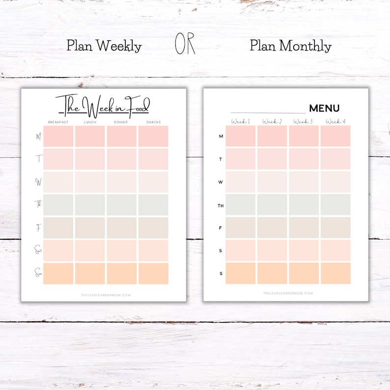 Printable Menu Planner Meal Planner Weekly Menu Monthly - Etsy