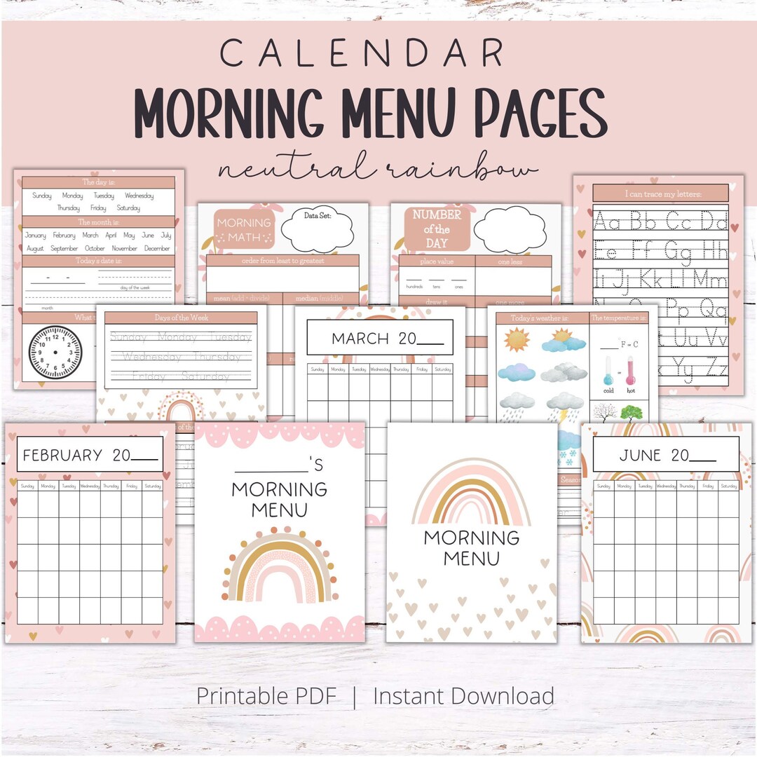 Morning Menu Pages Homeschool Morning Menu Calendar Pages Morning Time ...