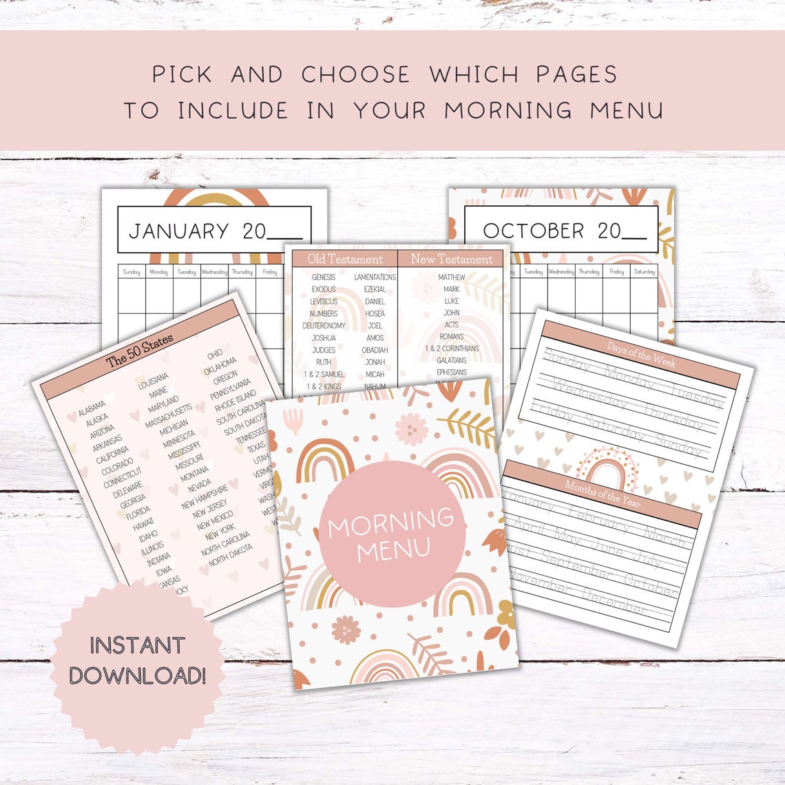 Morning Menu Pages Homeschool Morning Menu Calendar Pages - Etsy