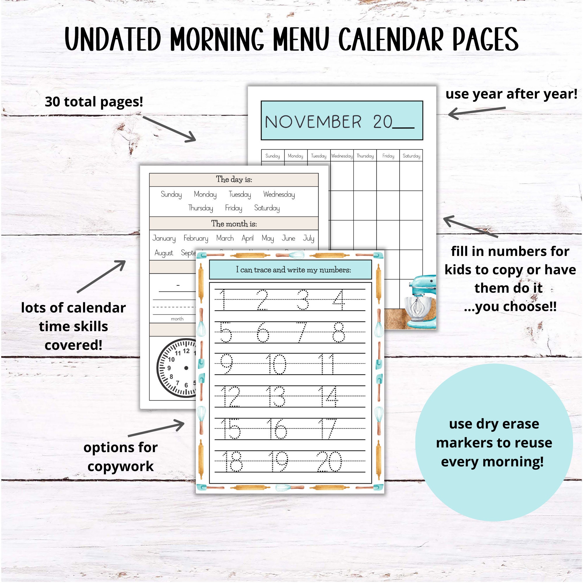 Morning Menu Pages | Homeschool Morning Menu | Calendar Pages | Morning ...