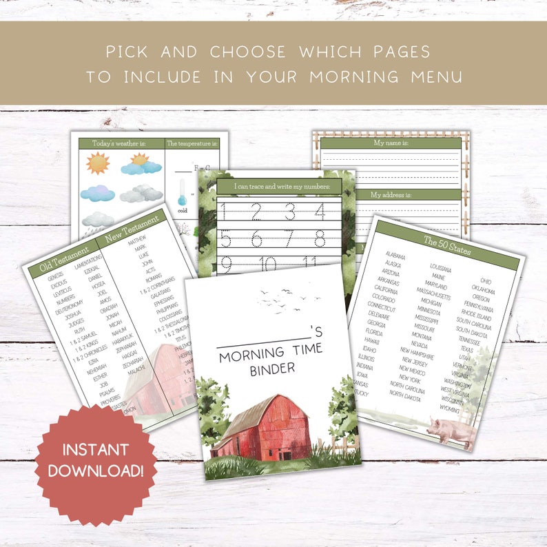 Morning Menu Pages on the Farm Calendar Pages Homeschool - Etsy