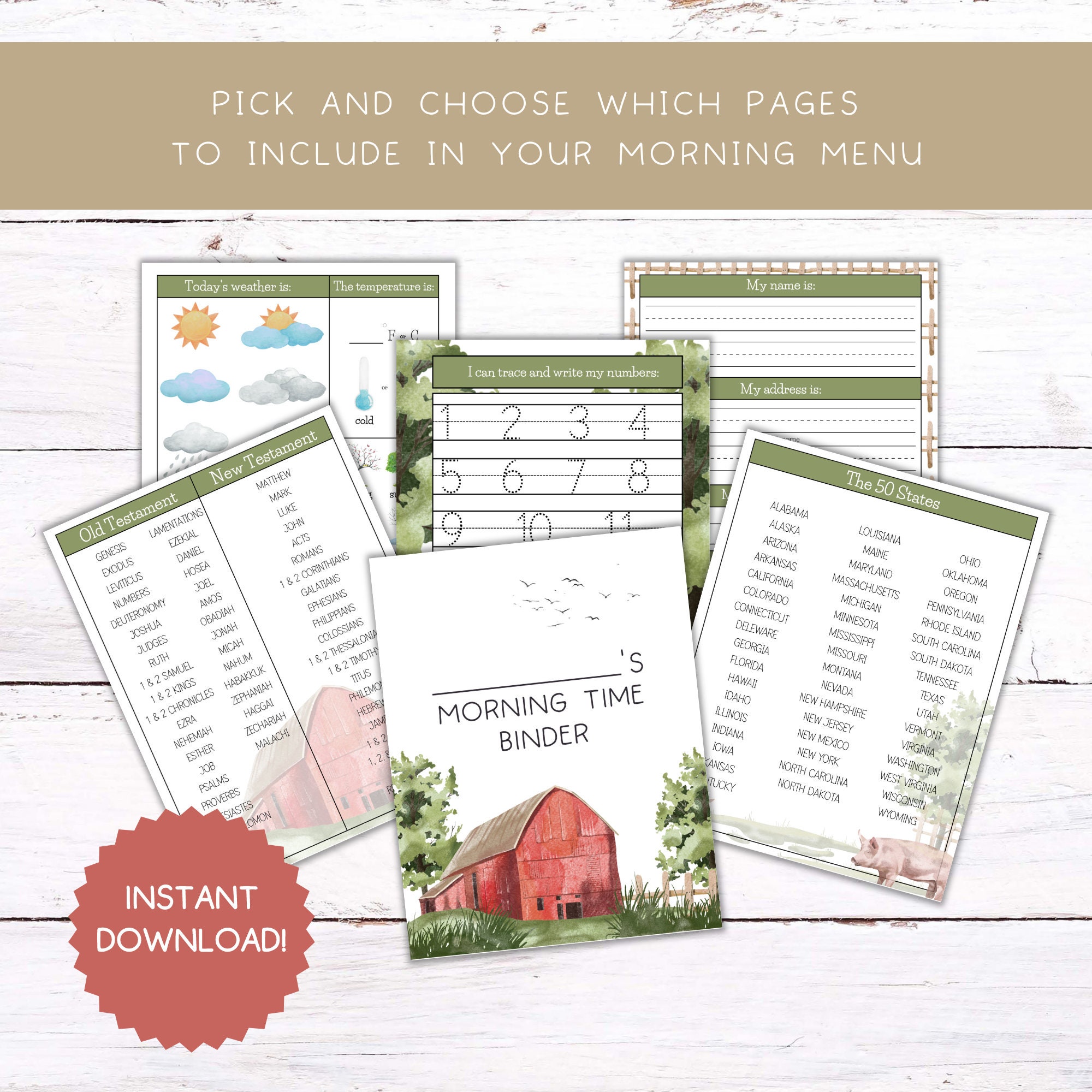 Morning Menu Pages on the Farm Calendar Pages Homeschool - Etsy