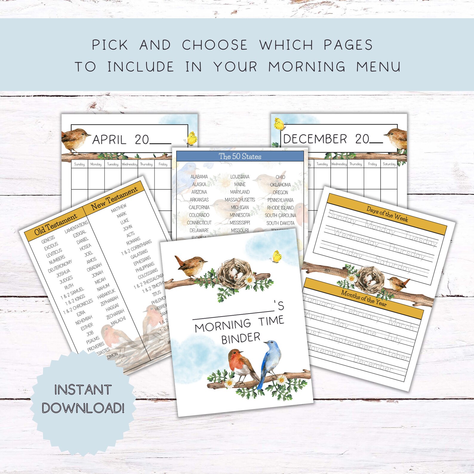 Beautiful Bird Calendar Pages | Homeschool Morning Menu With Calendar ...