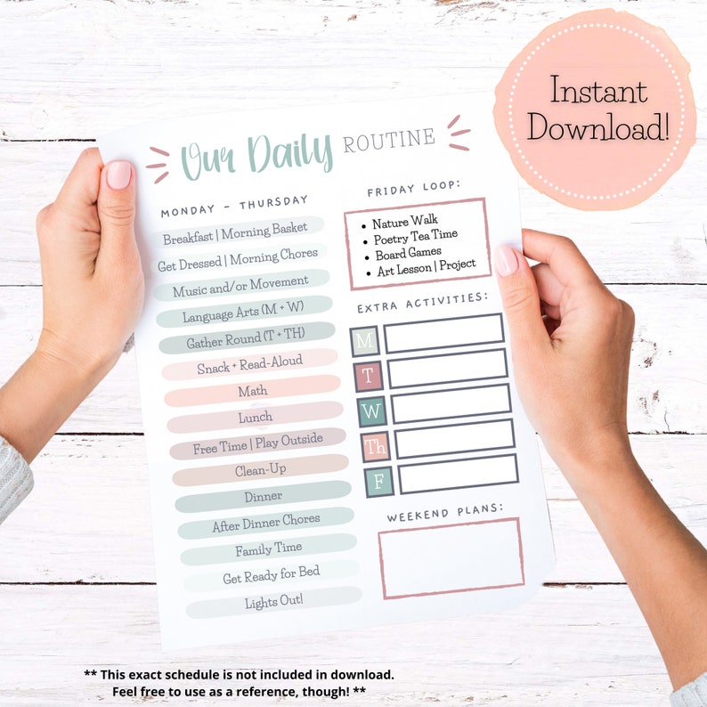 Daily Routine Template Daily Schedule Printable Homeschool - Etsy