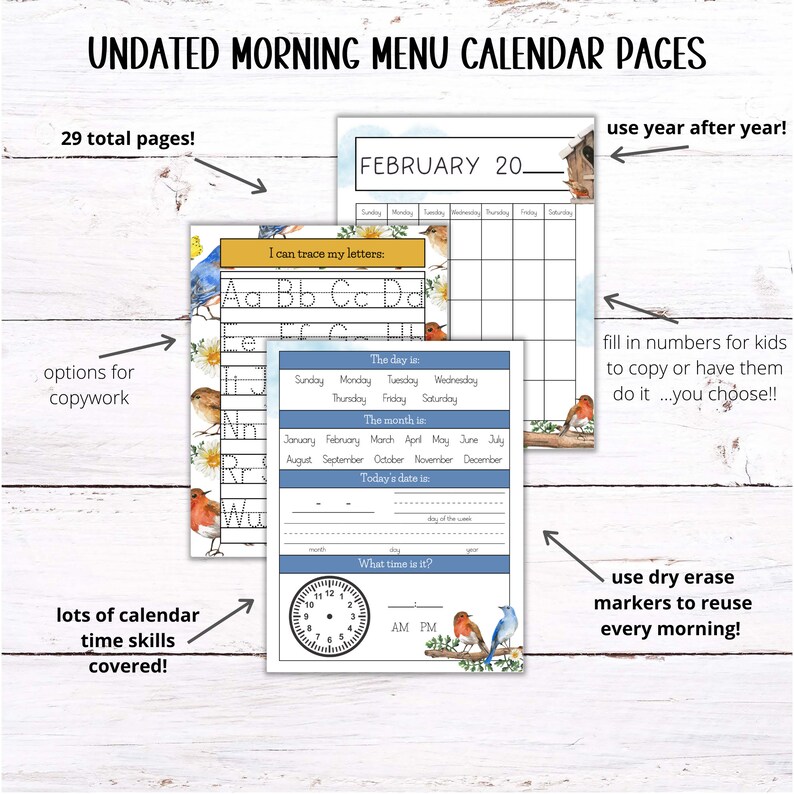 Beautiful Bird Calendar Pages | Homeschool Morning Menu With Calendar ...