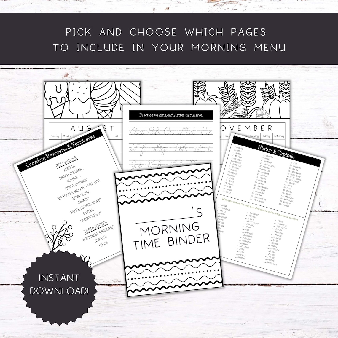 Morning Menu Pages | Homeschool Morning Basket | Calendar Pages ...