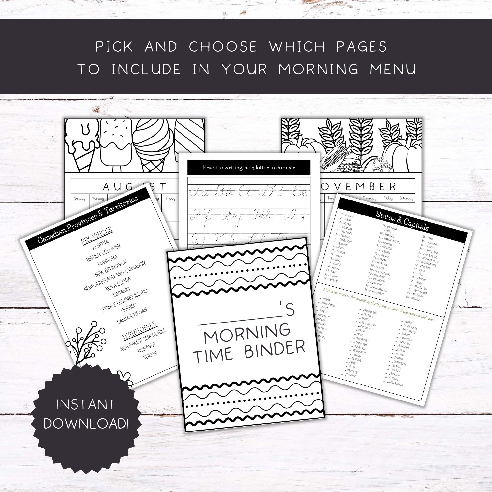 Morning Menu Pages Homeschool Morning Basket Calendar Pages Morning ...