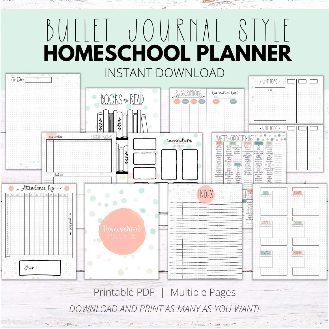 Watercolor Dots Printable Homeschool Planner Dot Journal Planner Bullet ...