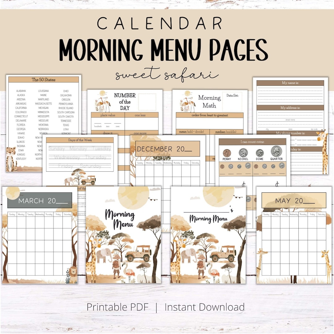 Morning Menu Pages | Homeschool Morning Menu | Calendar Pages | Morning ...