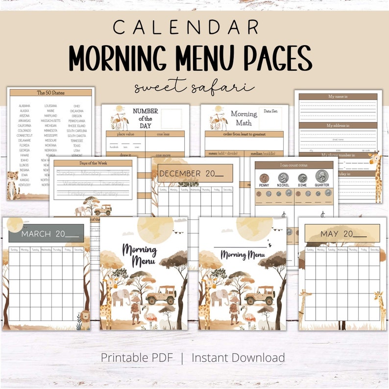Morning Menu Pages | Homeschool Morning Menu | Calendar Pages | Morning ...