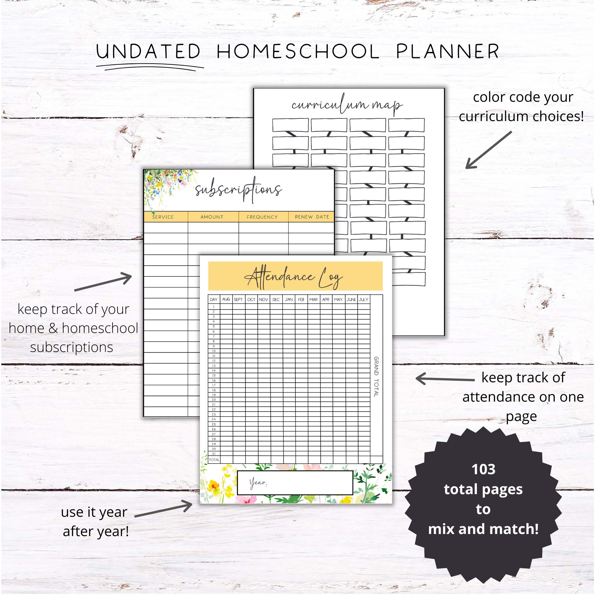 Homeschool Planner | Undated Planner | Homeschool Trackers | Printable ...
