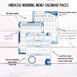 Morning Menu Pages - Blue Ocean | Calendar Pages | Homeschool Morning ...