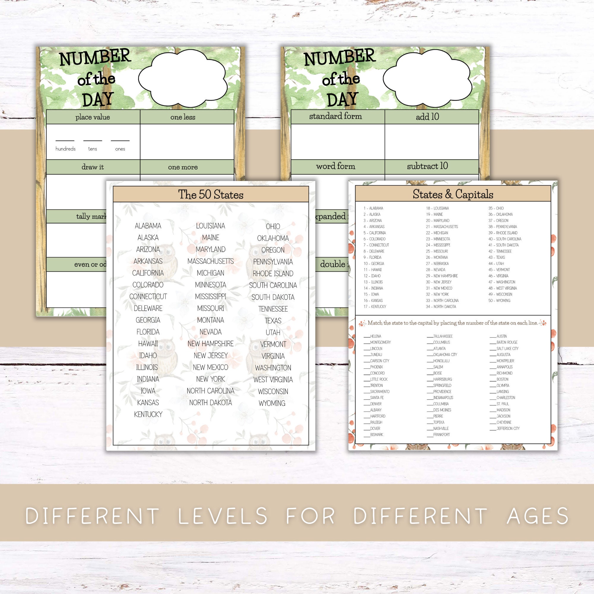 Morning Menu Pages Forest Design Calendar Pages - Etsy