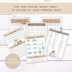 Morning Menu Pages | Homeschool Morning Menu | Calendar Pages | Morning ...
