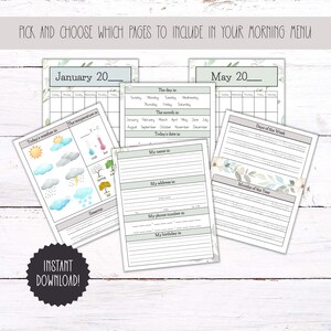 Morning Menu Pages Homeschool Morning Menu Calendar Pages Morning Time ...
