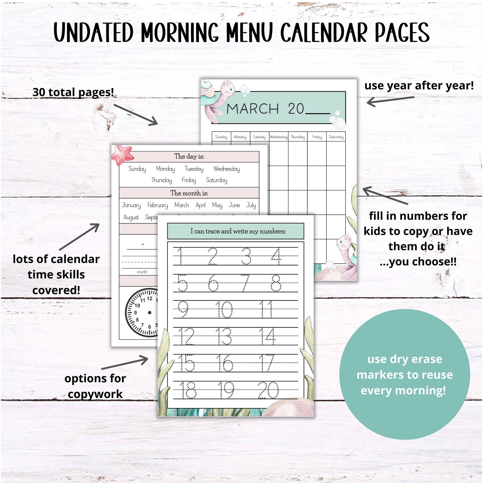 Morning Menu Pages Under the Sea Calendar Pages Homeschool Morning Menu ...