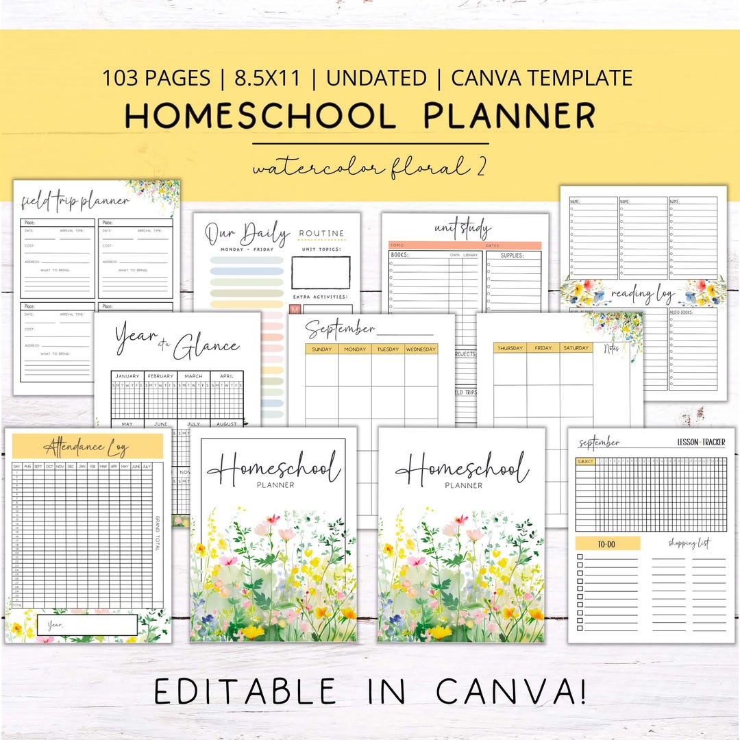 Homeschool Planner Canva Template | Undated Planner | Homeschool ...