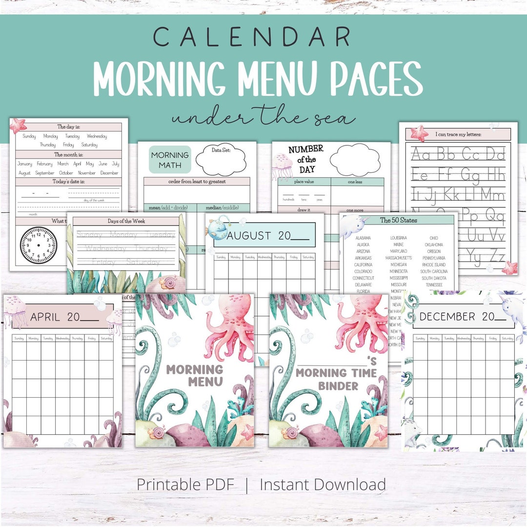 Morning Menu Pages - Under the Sea | Calendar Pages | Homeschool ...