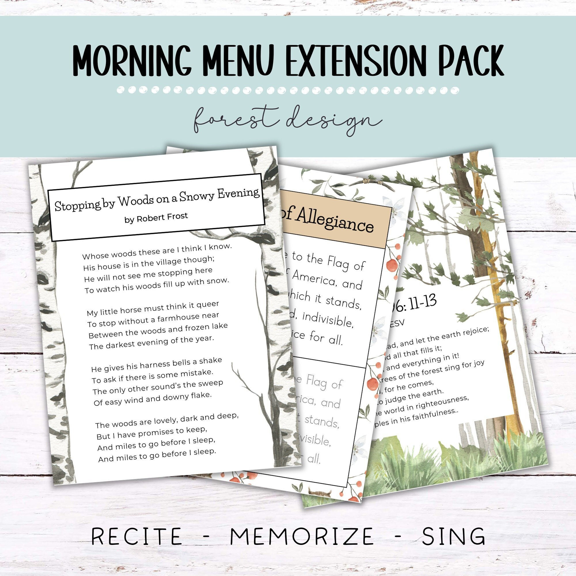 Morning Menu Extension Pack | Morning Basket Pages | Homeschool Morning ...
