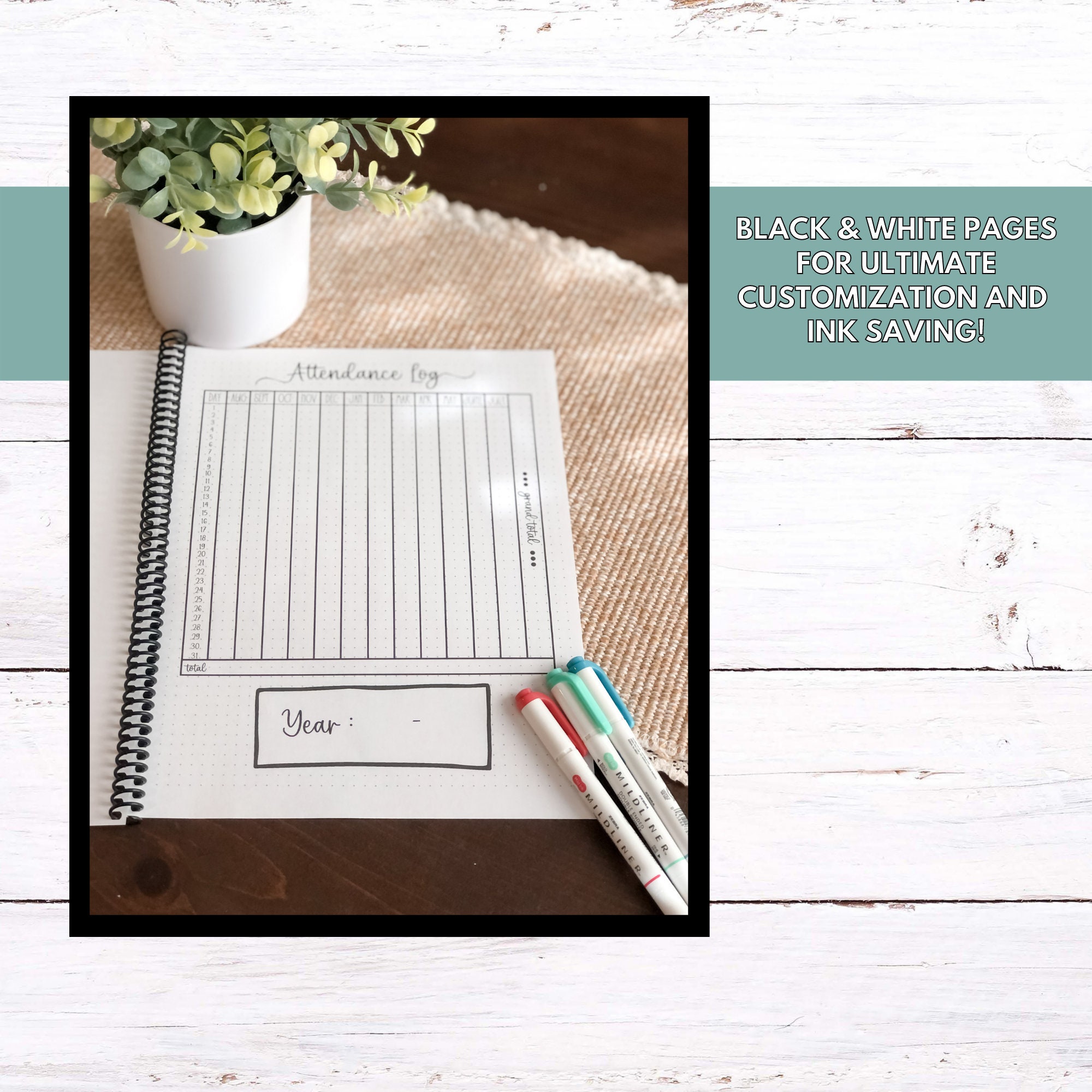 Printable Homeschool Planner Black & White Interior Dot Journal Planner ...