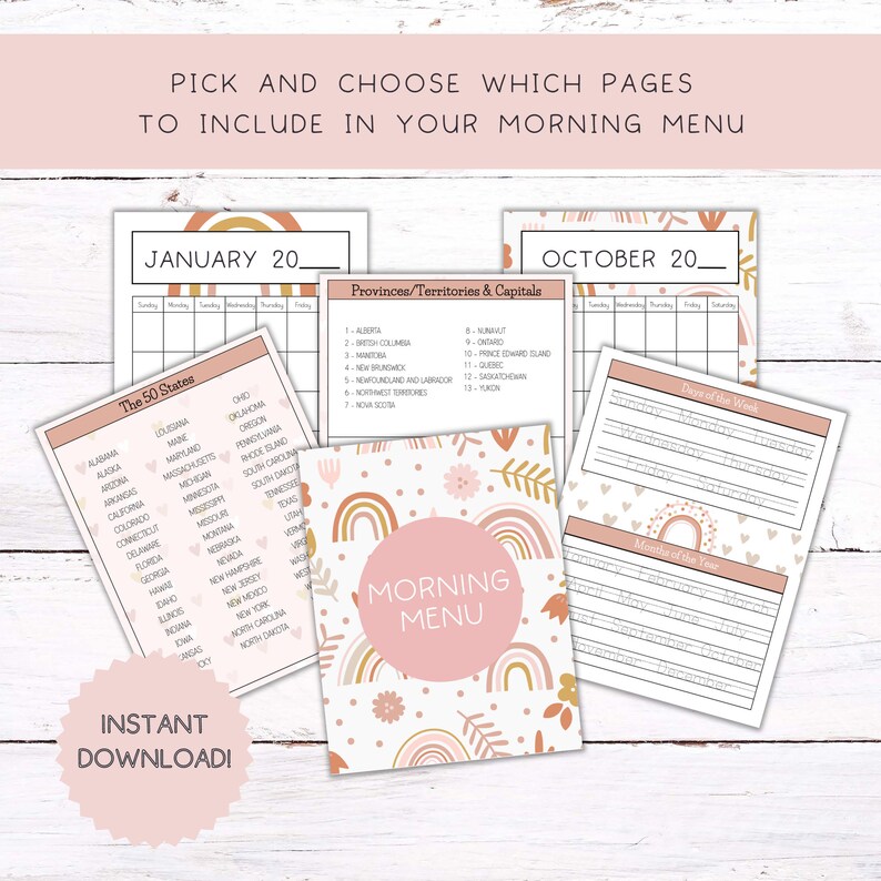Homeschool Morning Menu Pages | Rainbow Calendar (PDF) - Etsy